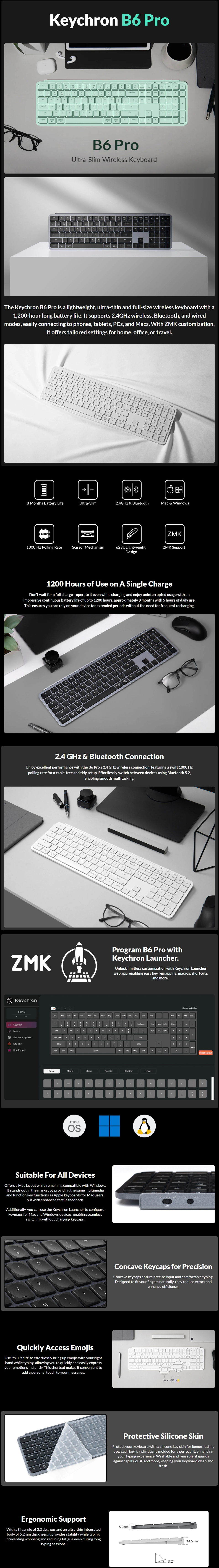 Keychron B6 Pro Ultra-Slim Wireless Keyboard Green | Computer Alliance