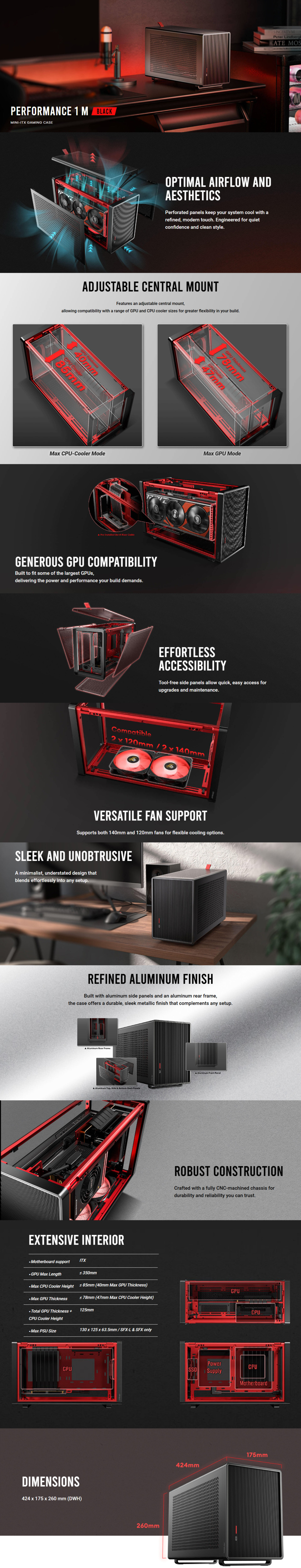 Antec Performance 1 M Mini-ITX Case Black and Red | Computer Alliance