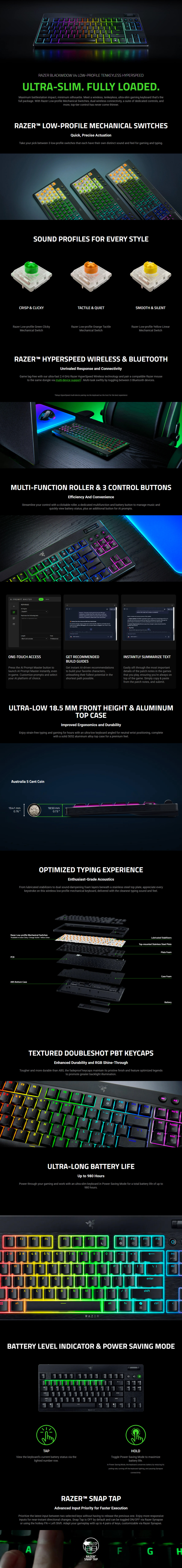 Razer BlackWidow V4 Low-Profile TKL Wireless Mechanical Tactile Gaming ...