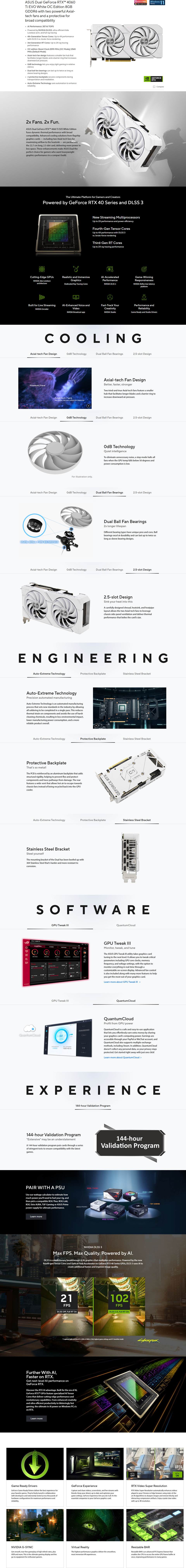 ASUS Dual RTX 4060 Ti EVO OC 8GB GDDR6 Graphics Card White - | CA