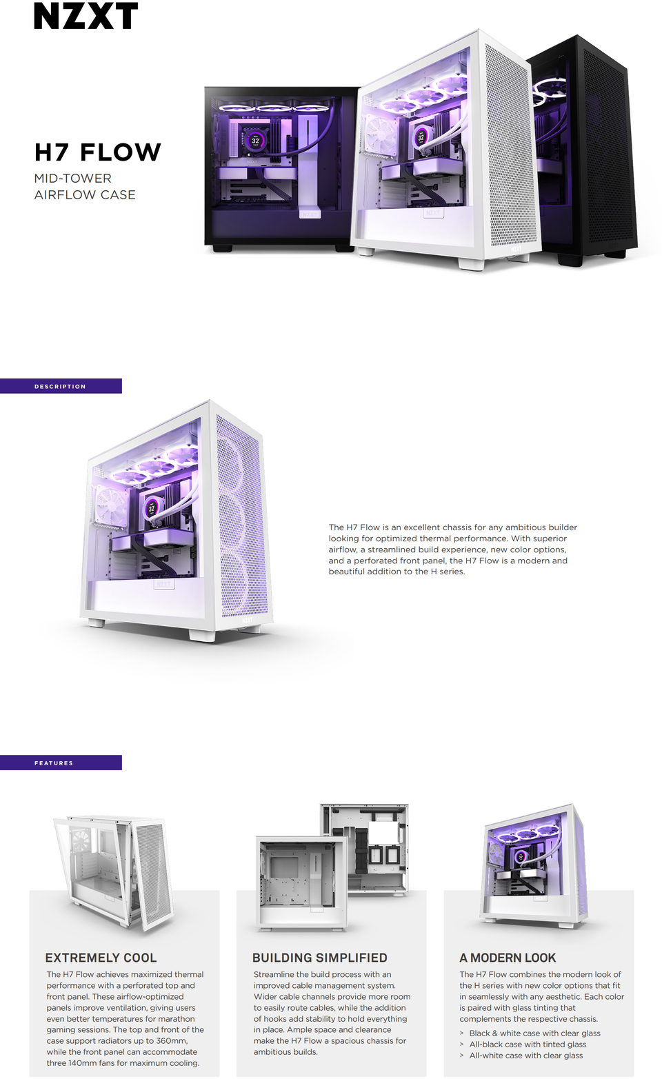 NZXT ATX H7 Flow White ATX Case | Computer Alliance