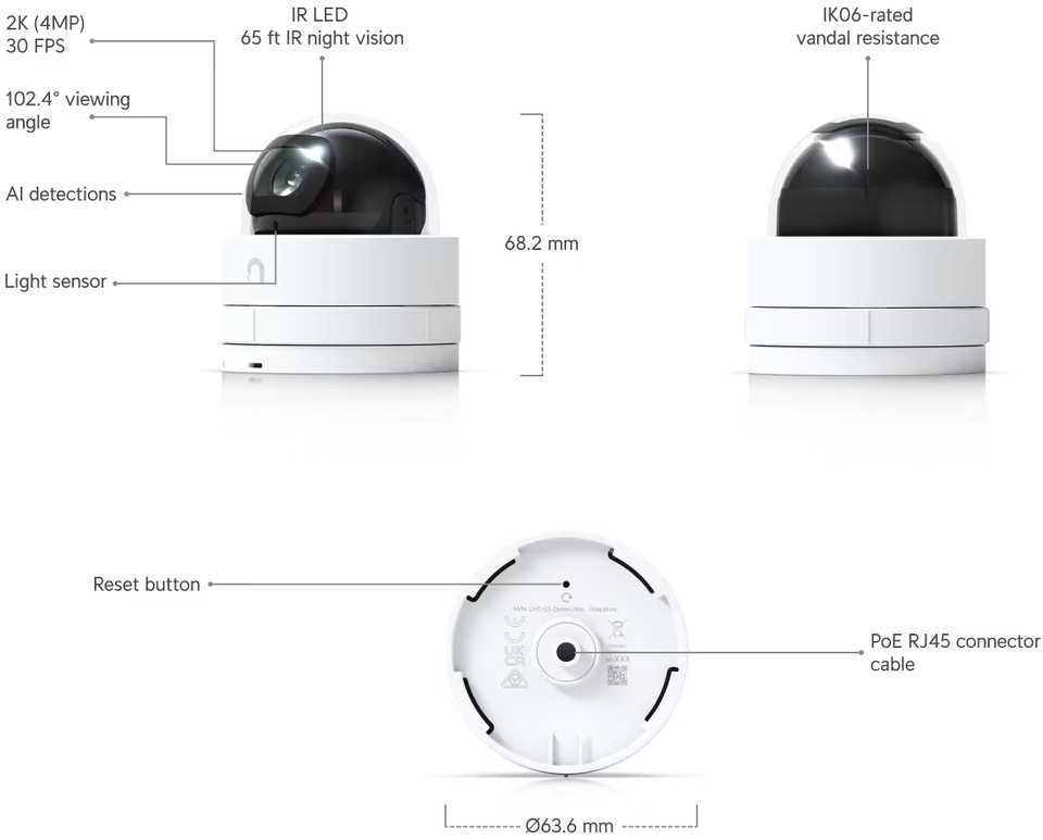 Ubiquiti UVC-G5-Dome-Ultra 2K PoE Camera with Night Vision - | CA