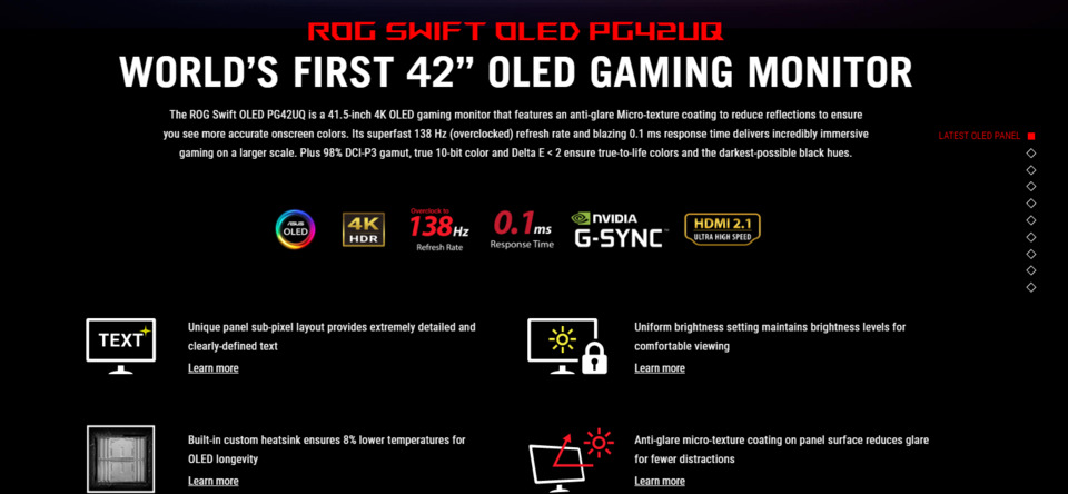 42" ASUS PG42UQ ROG Swift OLED 138Hz 4K OLED Gaming Monitor | CA
