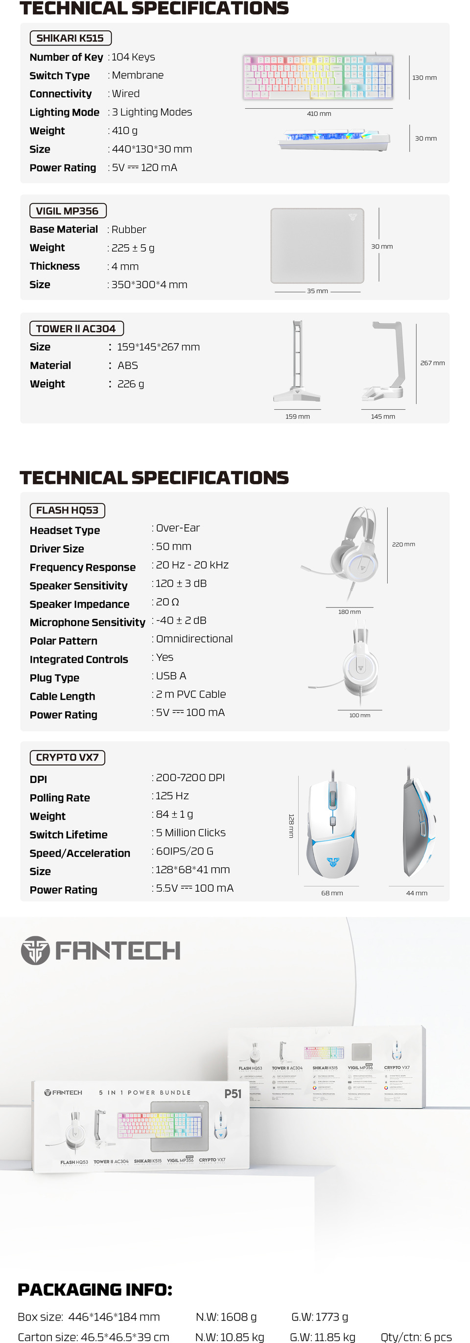 Fantech Gaming PC 5-in-1 Keyboard Combo with Mouse / Mousepad / Headset ...