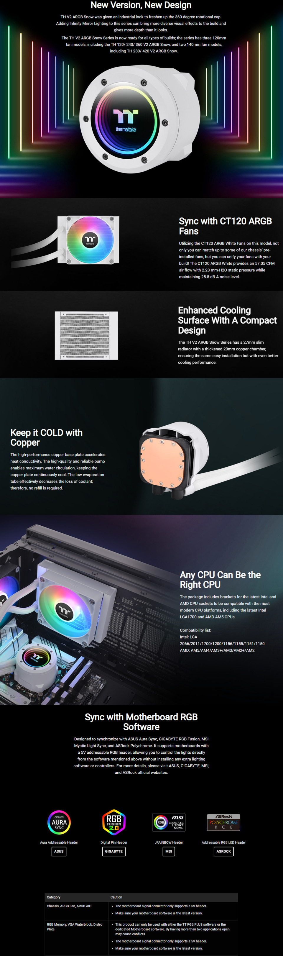 Thermaltake TH120 V2 ARGB Sync Snow Edition CL-W363-PL12SW-A AIO Liquid CPU Cooler | CA