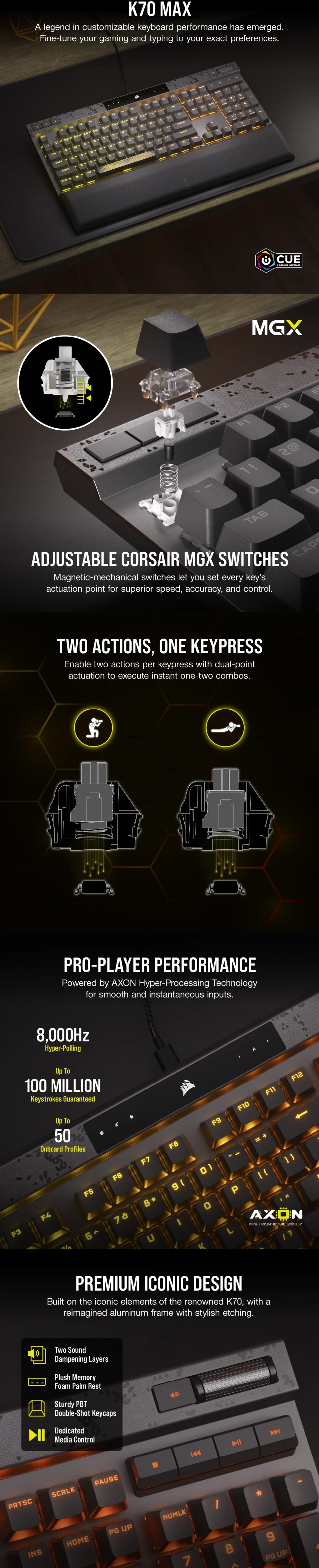Corsair K70 MAX RGB Steel Grey Magnetic-Mechanical CH-910961G-NA Gaming ...