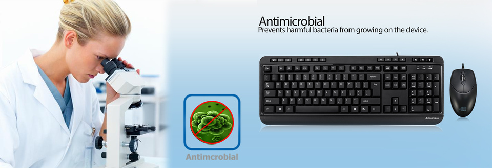 Adesso Antimicrobial Multimedia Desktop Keyboard and Mouse | CA