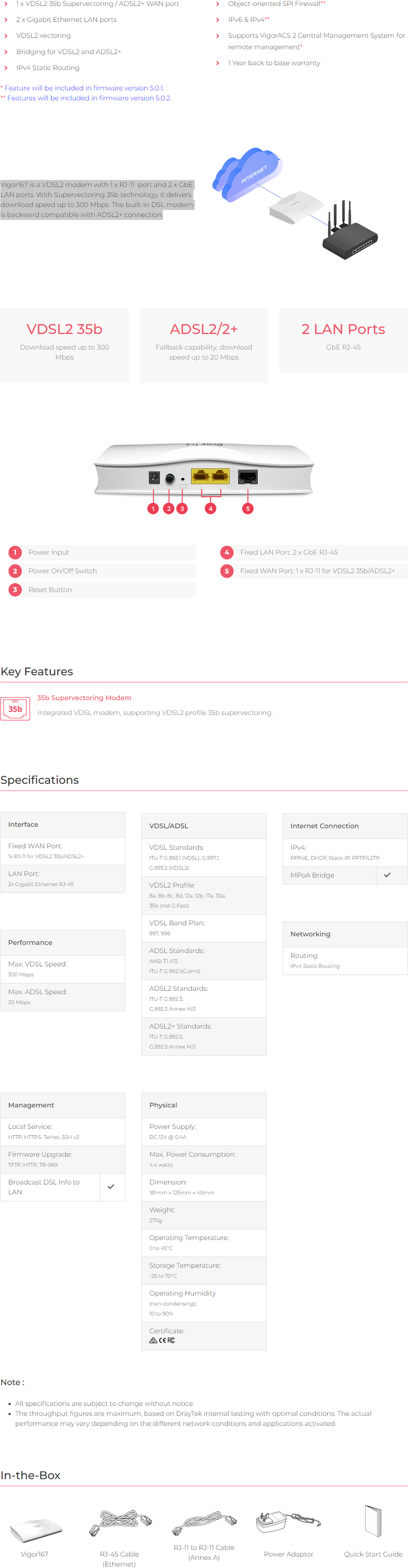Draytek Vigor167 ADSL2+/VDSL Modem Router DV167 | Computer Alliance