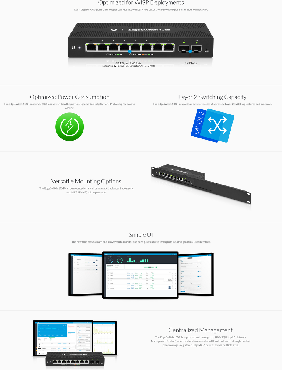 Ubiquiti EdgeSwitch Managed 10-Port Gigabit Switch with PoE ES-10XP | CA