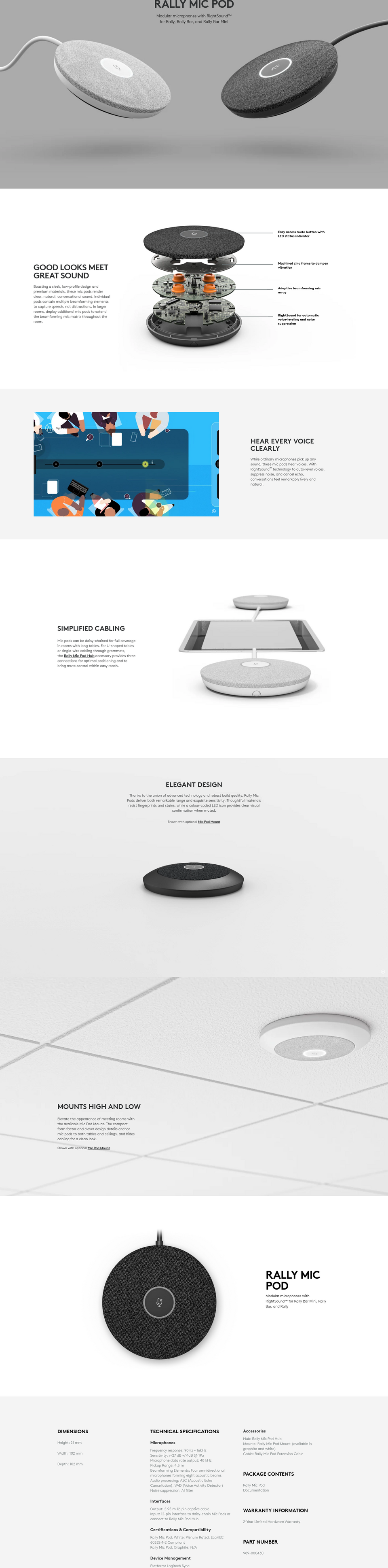 Logitech Rally Mic Pod for Logitech Rally Video Conferencing White | CA