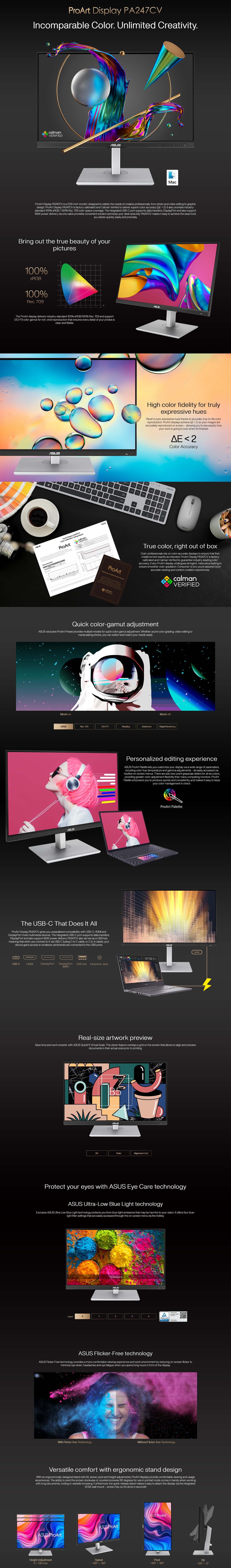 24" ASUS ProArt PA247CV FHD IPS Professional Monitor with Speakers | CA