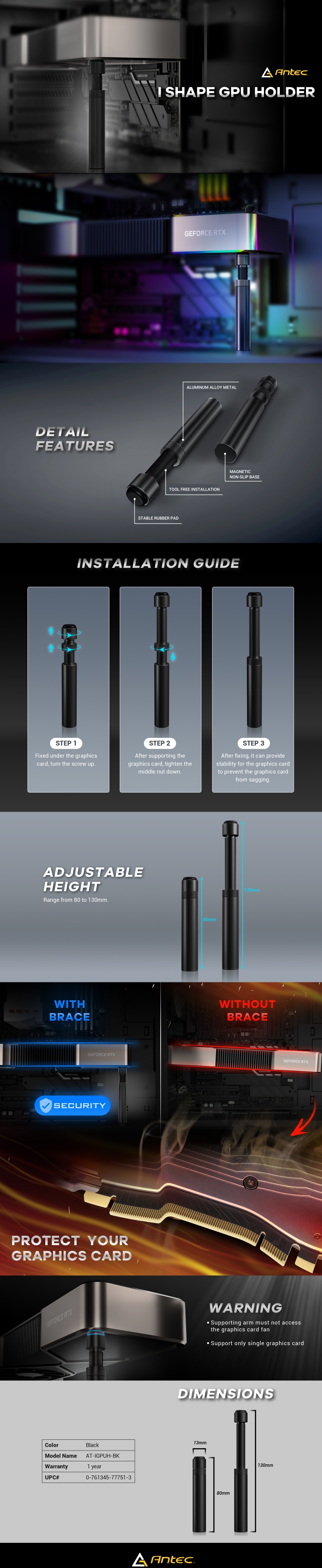 Antec IGPU Vertical Graphics Card Holder AT-IGPUH-BK | Computer Alliance