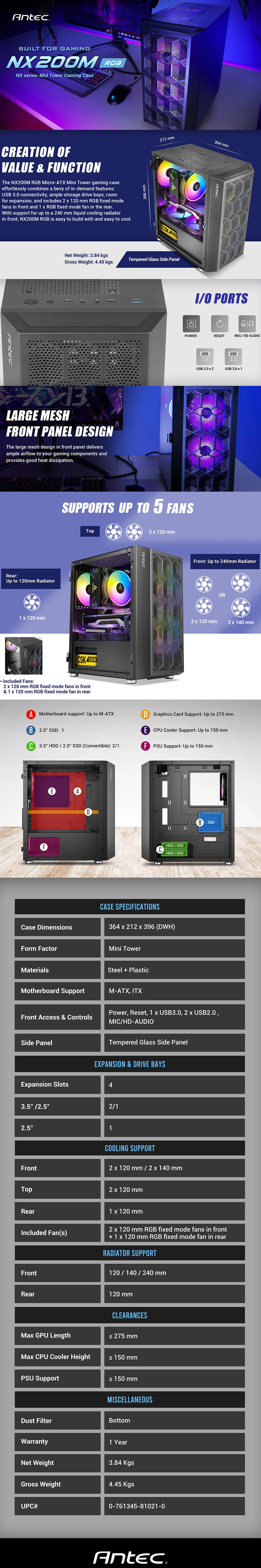 Antec MicroATX NX200M RGB Mini Tower Gaming Case | Computer Alliance