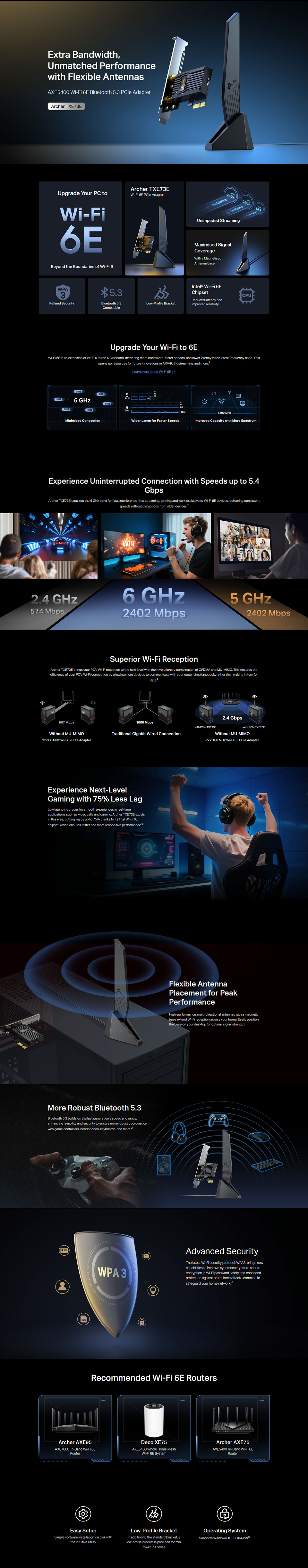 TP-Link Archer TXE73E AXE5400 Wi-Fi 6E Bluetooth PCIe Adapter | CA