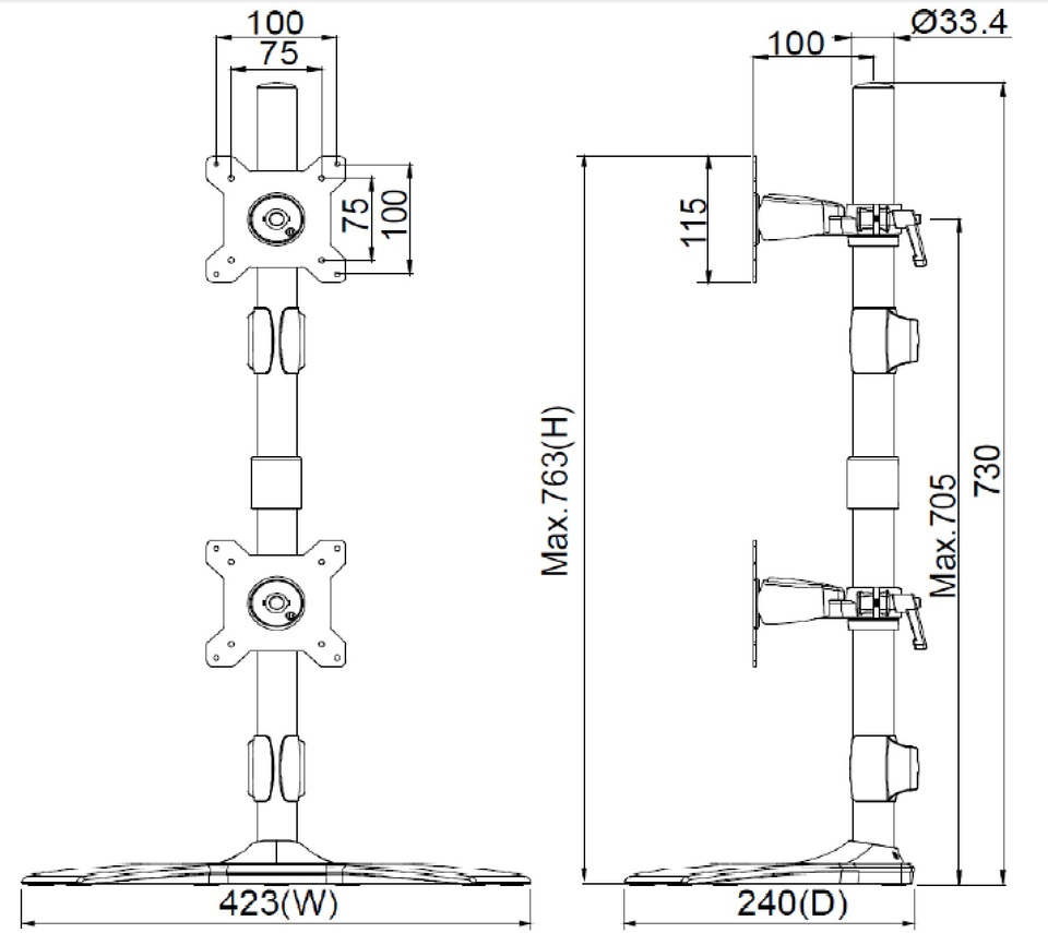 SilverStone ARM24BS Vertical up to 24" Dual Monitor Desk Stand | CA