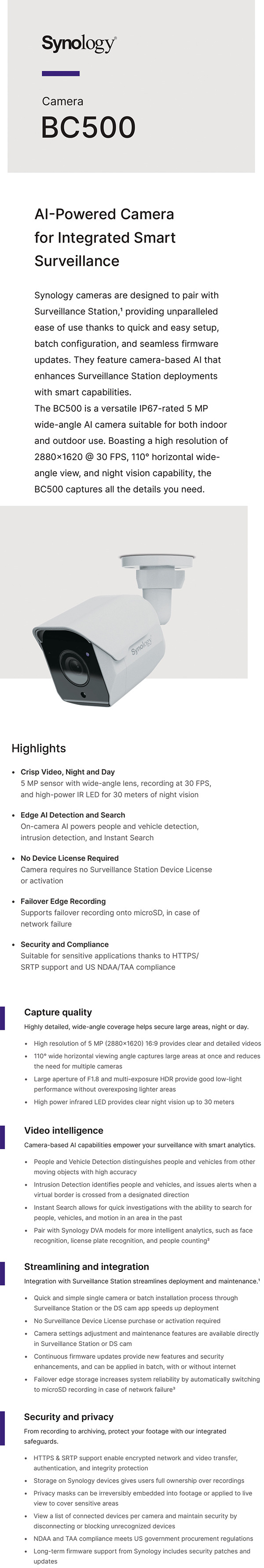 Synology BC500 2.8 mm Bullet IP Camera | Computer Alliance