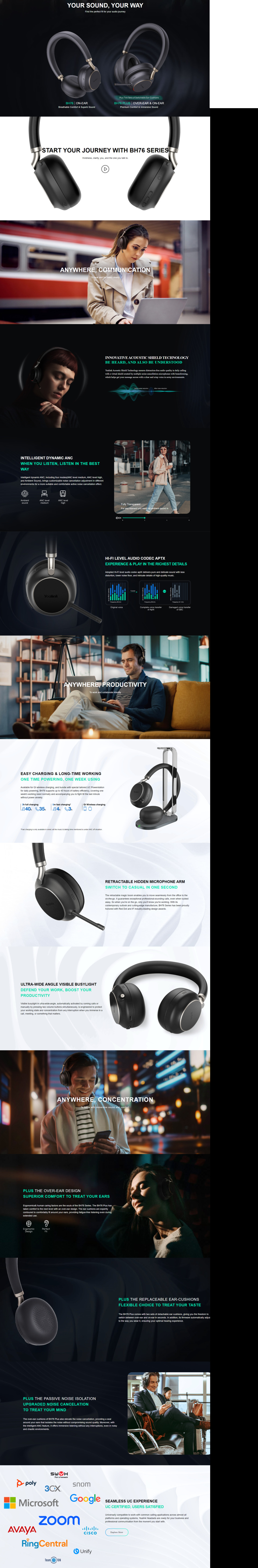 Yealink BH76 Plus Wireless MS Stereo Headset With Qi Charging Stand BT ...