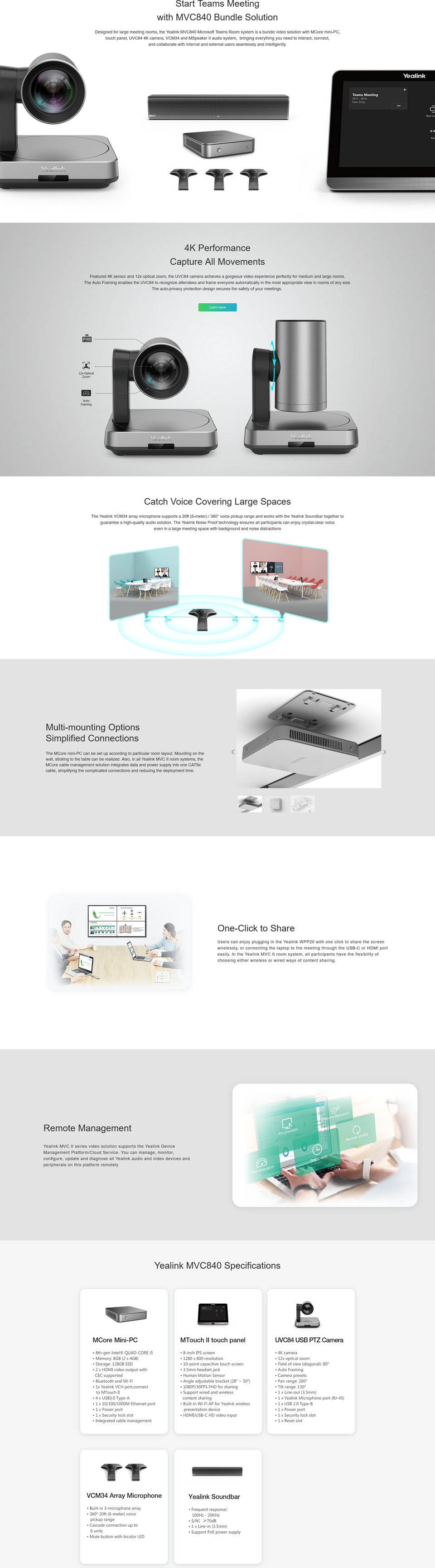 Yealink MVC840-C2-211 Native Microsoft Teams Rooms system for Medium to large rooms | CA