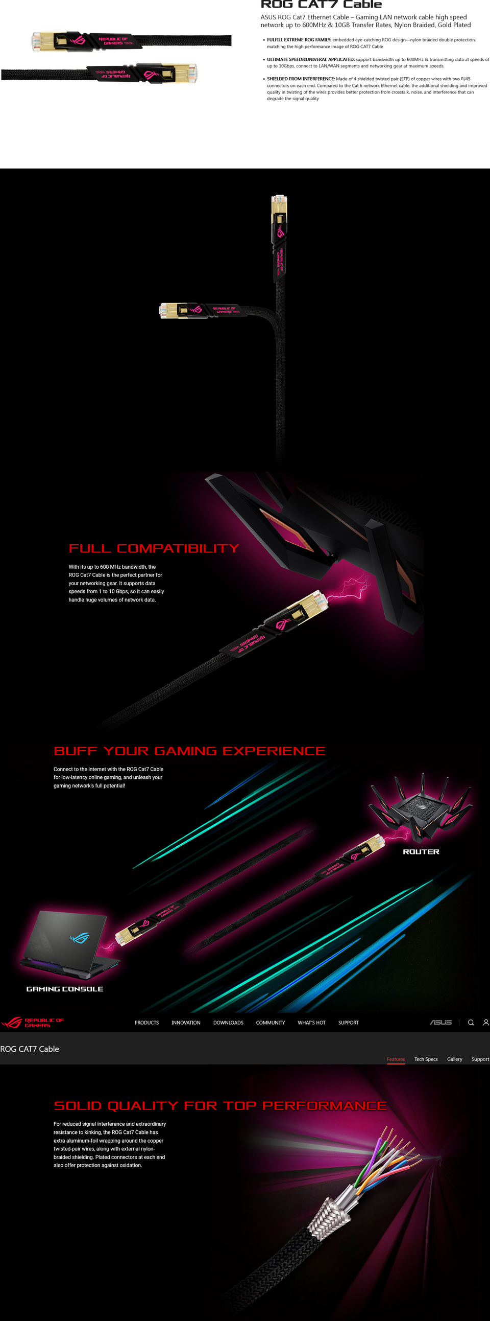 3m ASUS ROG CAT7 Shielded Ethernet RJ45 Gaming Network Cable ROG Cable | CA