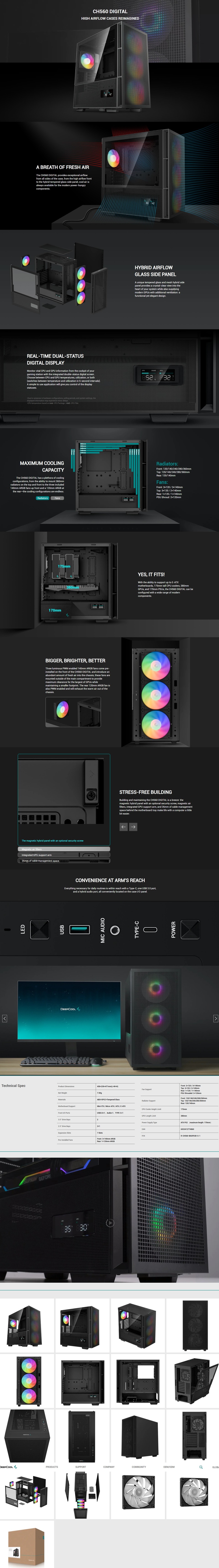 DeepCool CH560 Digital ARGB E-ATX High Airflow Case Black | CA