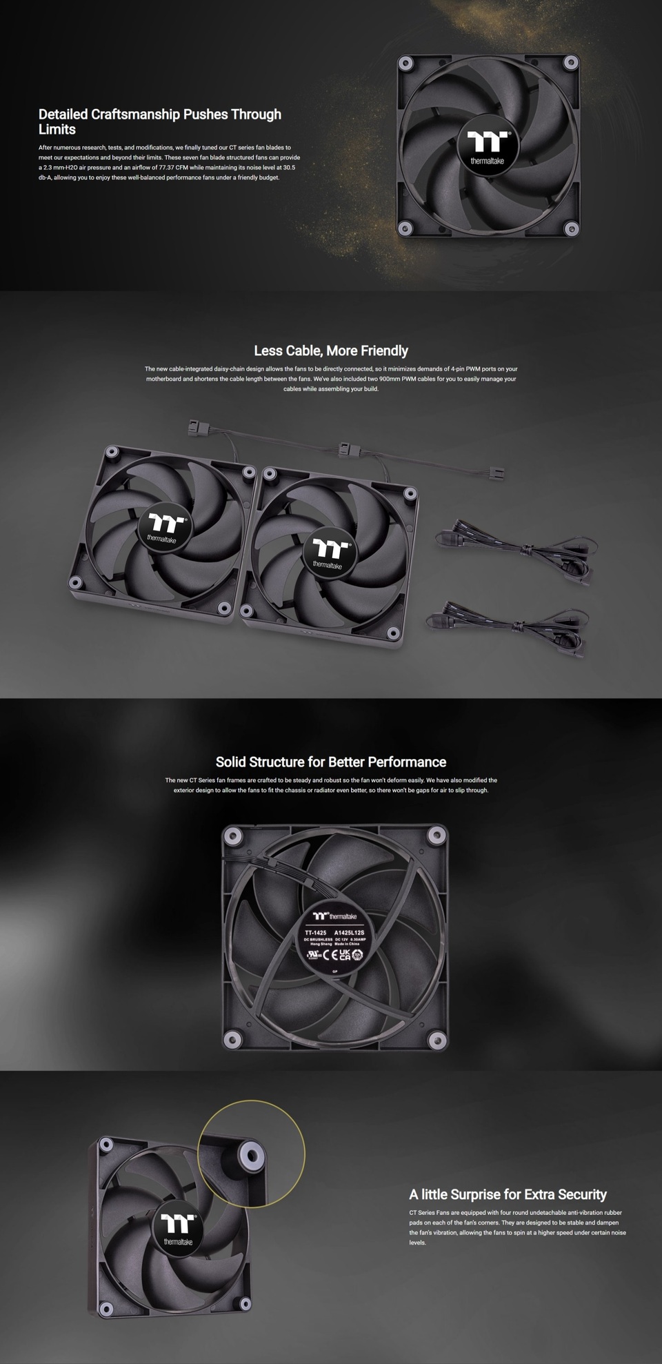 2 x 140mm Thermaltake CT140 Performance PWM Fan Black CL-F148-PL14BL-A | CA
