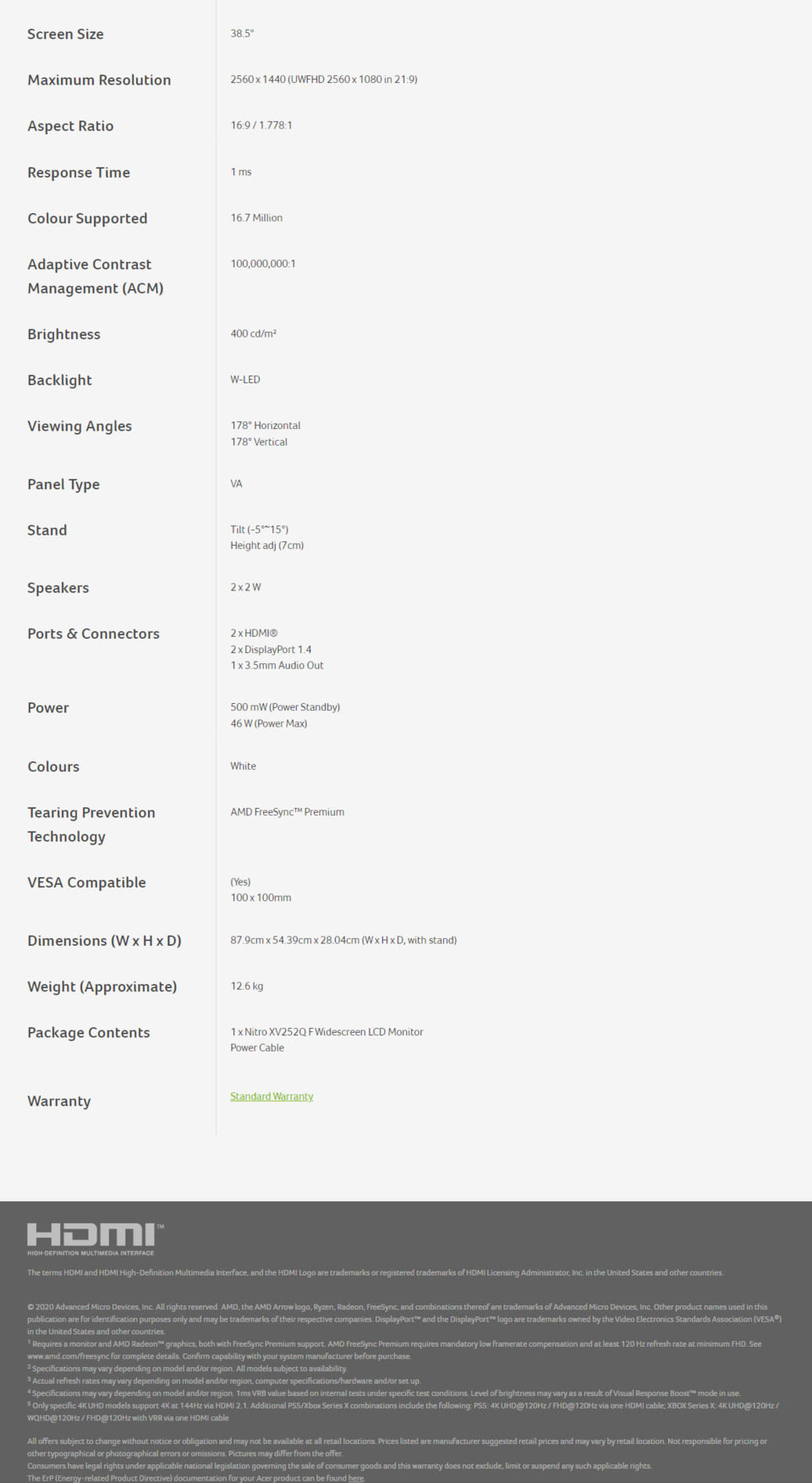 38" Acer Nitro XZ396QUP XZ6 170Hz WQHD VA Curved Gaming Monitor | CA