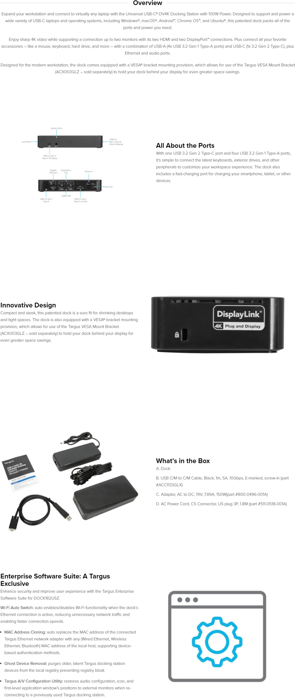 Targus USB-C Universal Dual 4K Docking Station with 100W PD Dock182AUZ | CA
