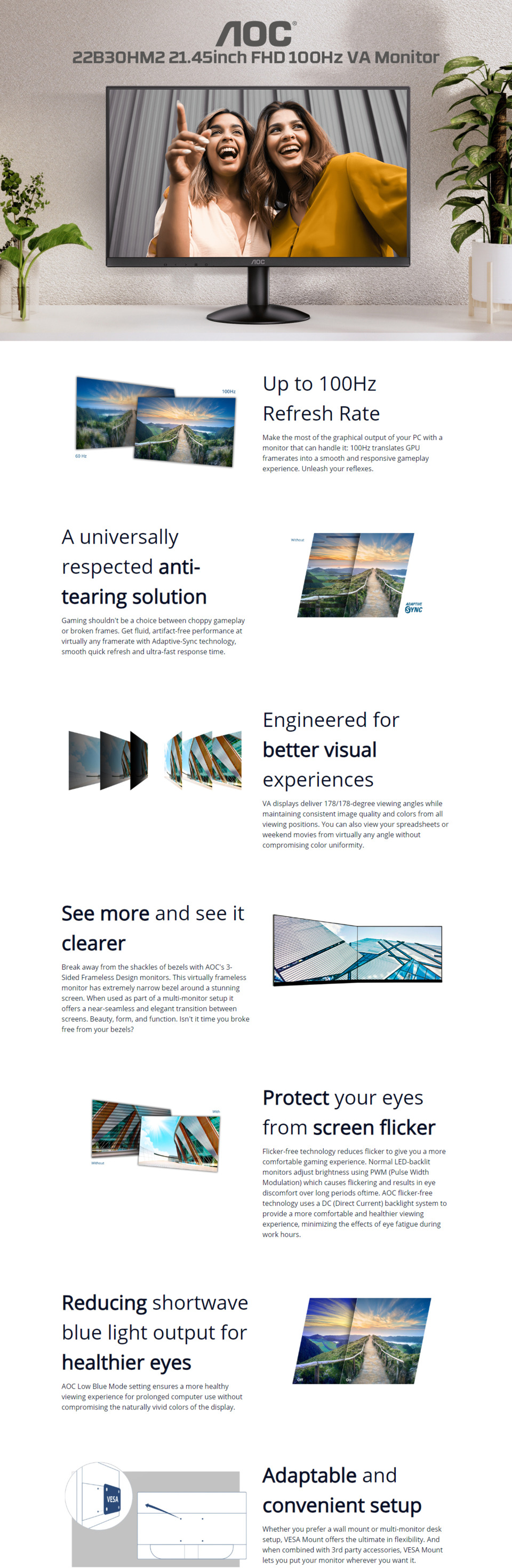 21.5" AOC 22B30HM2 FHD 100Hz VA Monitor | Computer Alliance