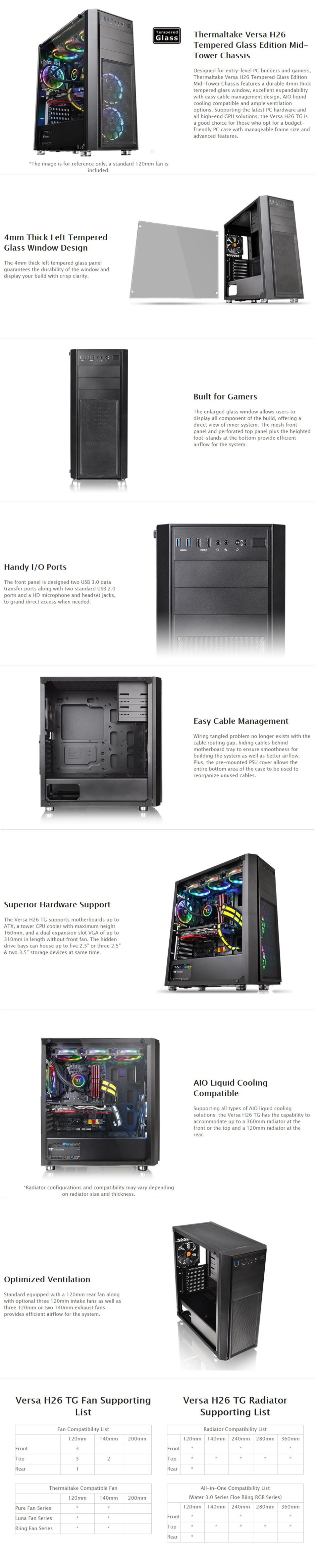 Thermaltake ATX Versa H26 Tempered Glass Case Black | Computer Alliance