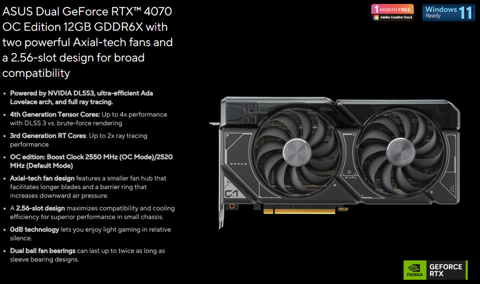 ASUS RTX 4070 12GB DUAL OC Graphics Card DUAL-RTX4070-O12G | CA