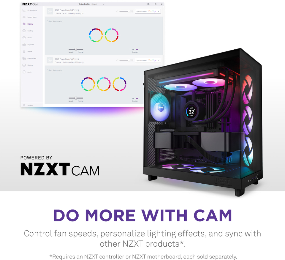280mm NZXT F280 Single-Frame RGB Core Fan Black | Computer Alliance