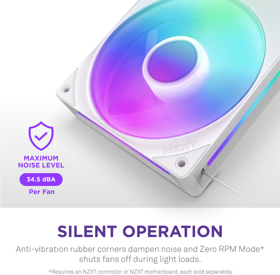 280mm NZXT F280 Single-Frame RGB Core Fan White | Computer Alliance