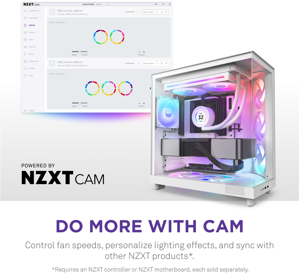 280mm NZXT F280 Single-Frame RGB Core Fan White | Computer Alliance