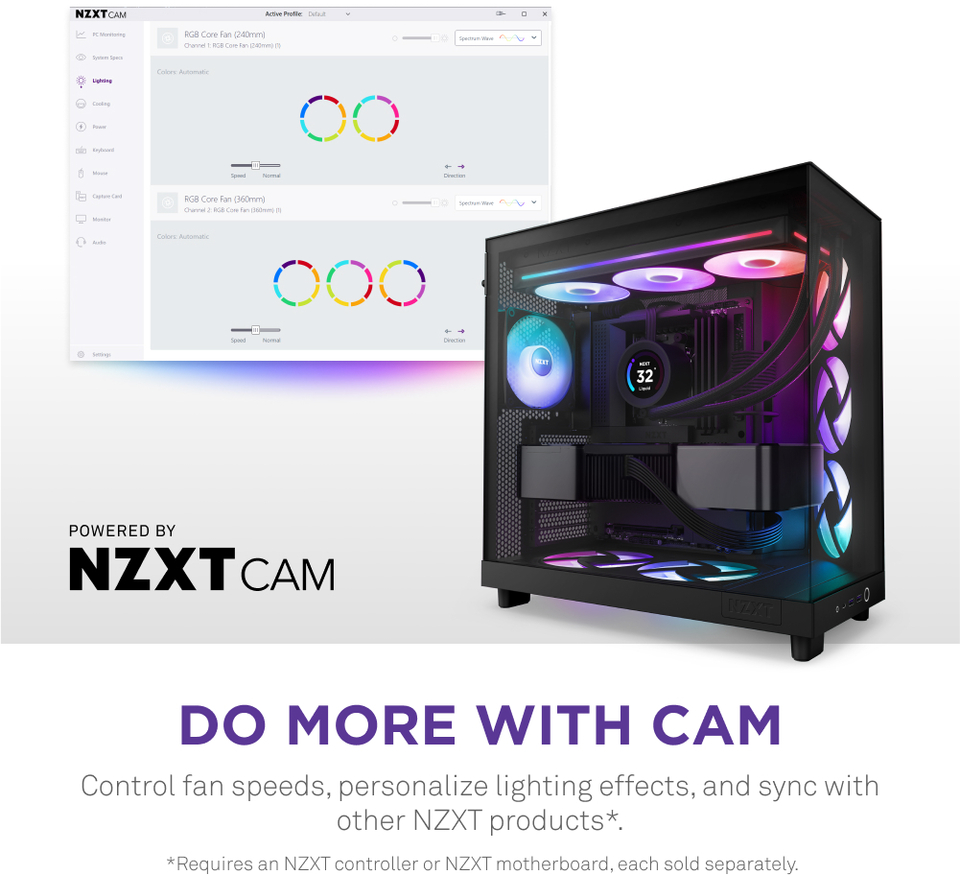 360mm NZXT F360 Single-Frame RGB Core Fan Black | Computer Alliance