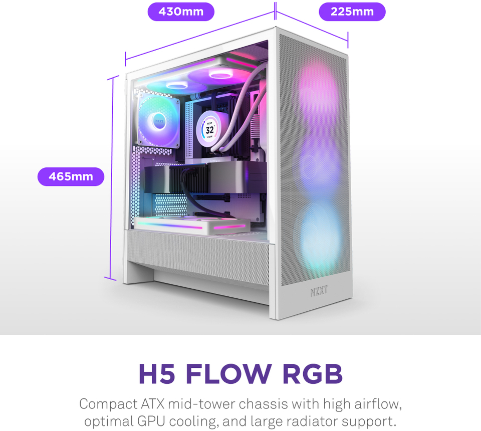 NZXT ATX H5 Flow RGB 2024 White Case CC-H52FW-R1 | Computer Alliance