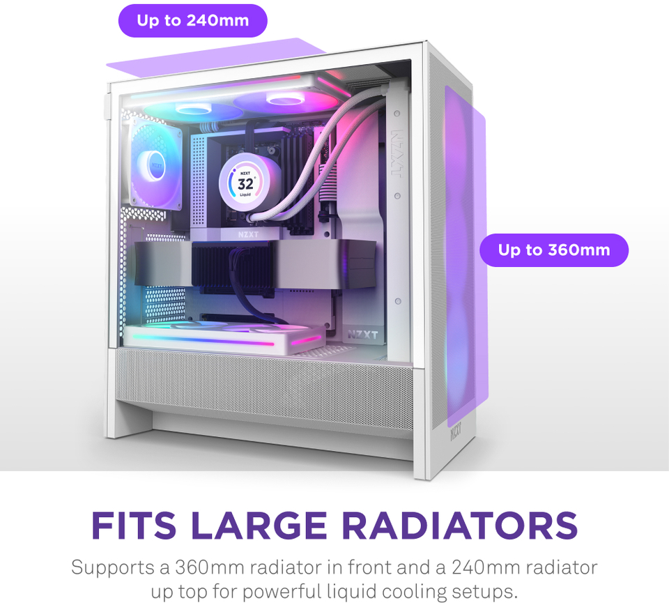 NZXT ATX H5 Flow RGB 2024 White Case CC-H52FW-R1 | Computer Alliance