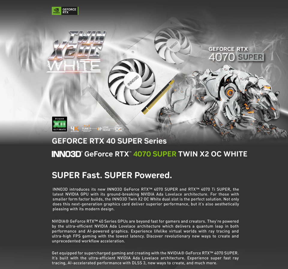 INNO3D RTX 4070 Super 12GB Twin X2 OC White Graphics Card | CA