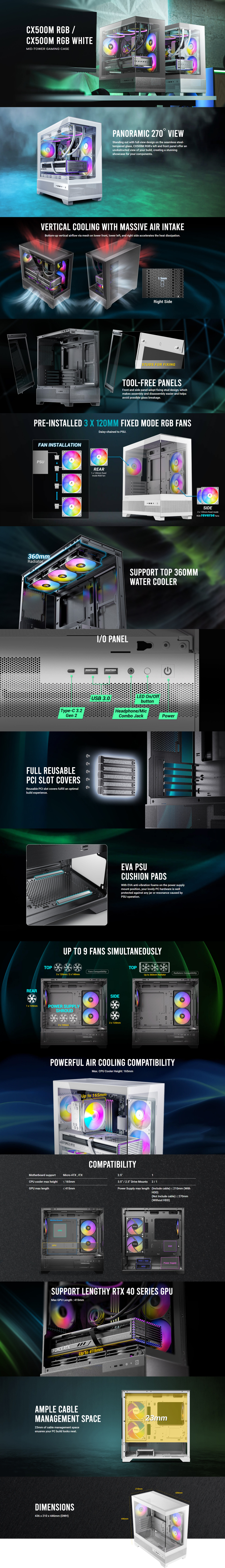 Antec CX500M RGB TG MicroATX White Gaming Case | Computer Alliance