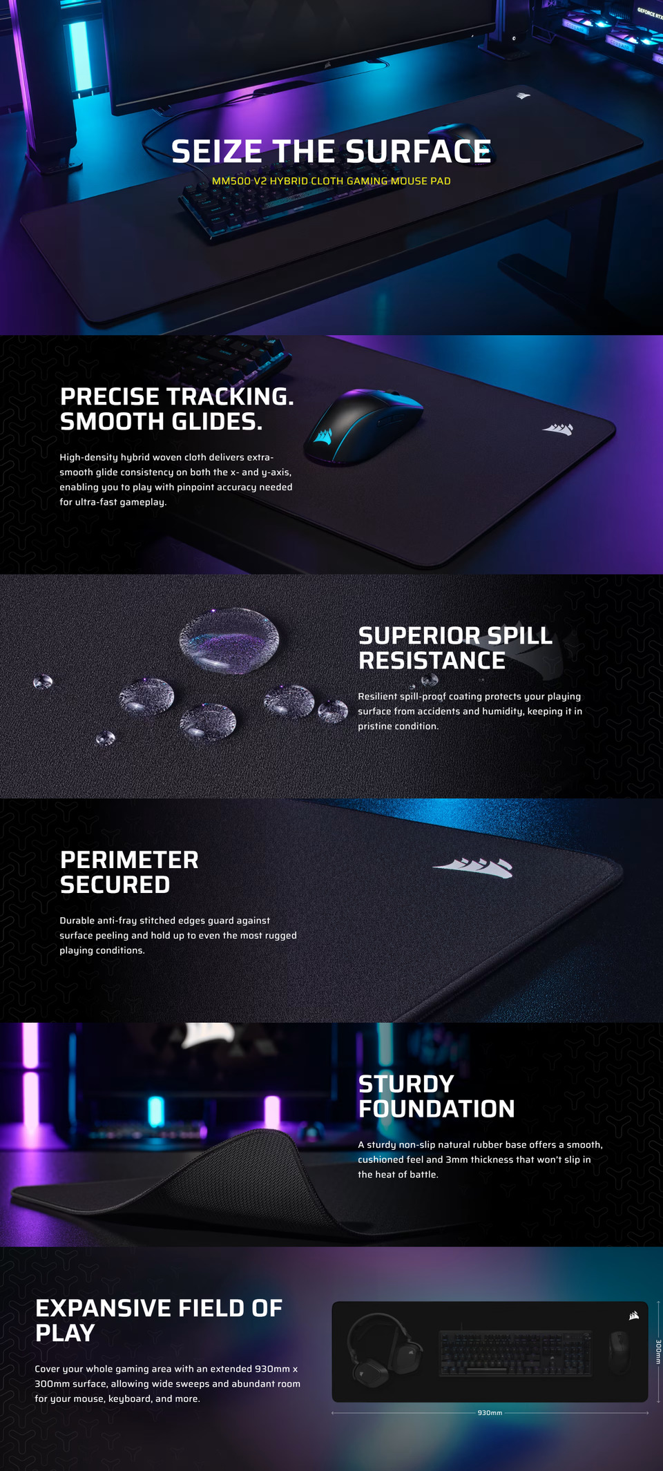 Corsair MM500 v2 Hybrid Cloth Gaming Mouse Pad Extended | CA