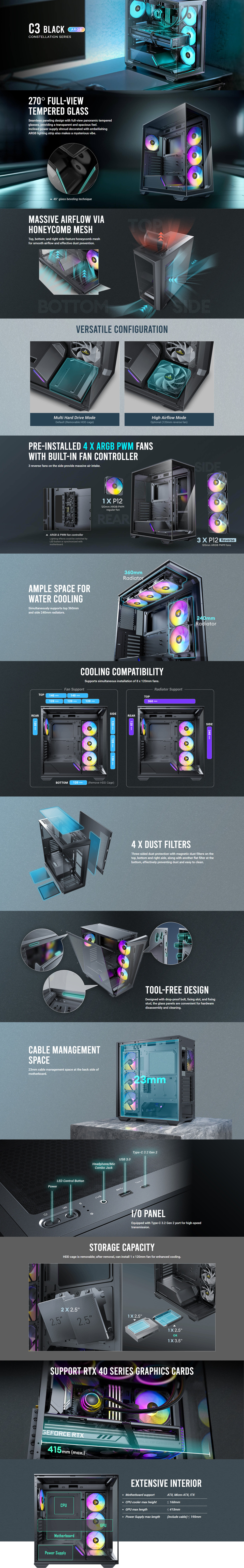Antec C3 ARGB Black Constellation Series Mid Tower ATX Case | CA