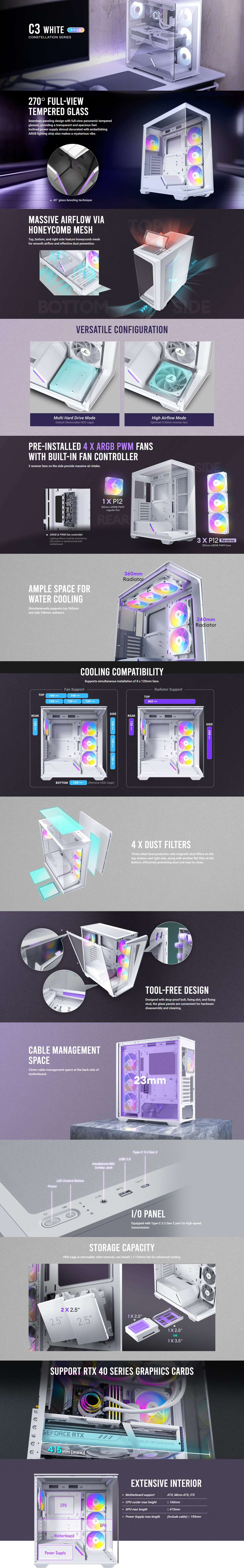 Antec C3 ARGB White Constellation Series Mid Tower ATX Case | CA