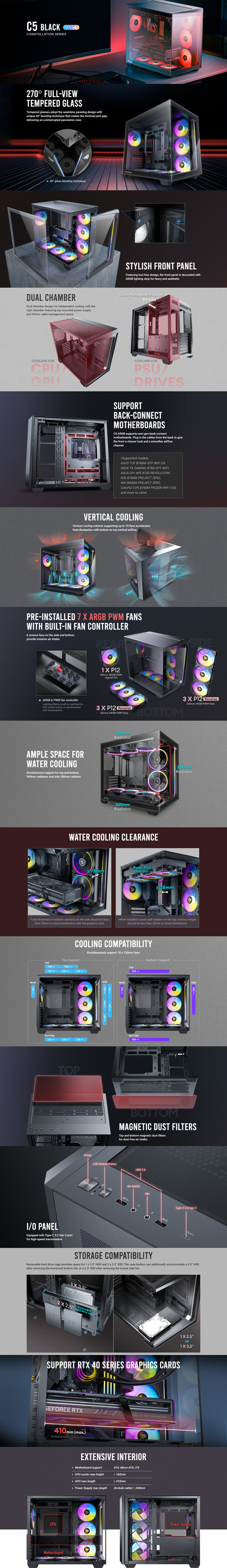 Antec C5 Constellation Series ARGB Mid Tower Black ATX Case | CA