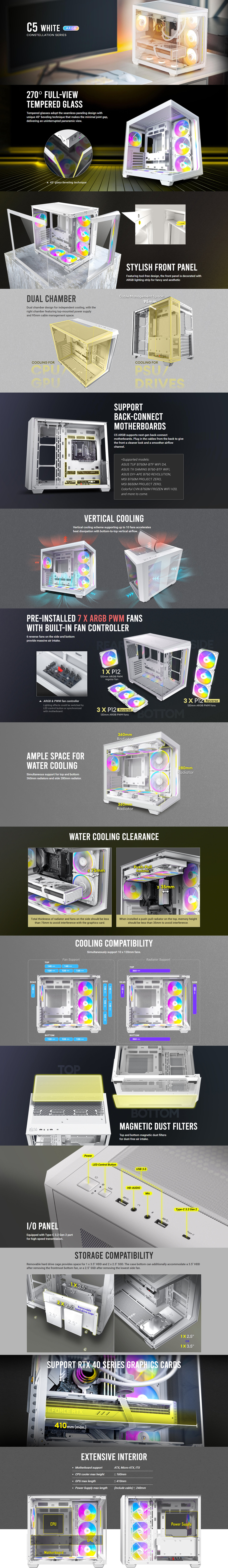 Antec C5 Constellation Series ARGB Mid Tower White ATX Case | CA