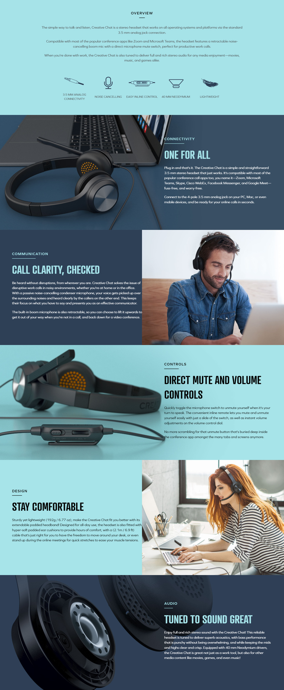 Creative Chat Wired Headset with Inline Remote Black 51EF0970AA000 | CA
