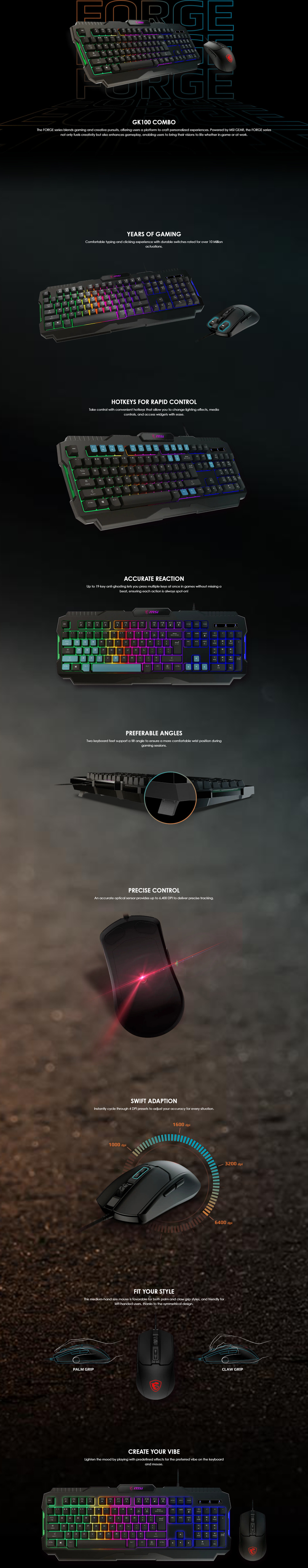 MSI FORGE GK100 COMBO Keyboard and Mouse Kit | Computer Alliance