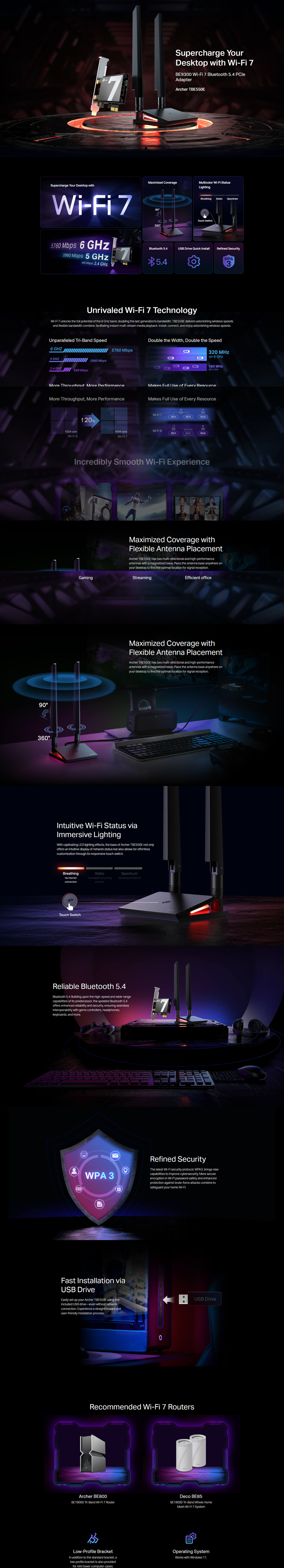 TP-Link Archer TBE550E BE9300 Wi-Fi 7 Bluetooth 5.4 PCIe Adapter | CA