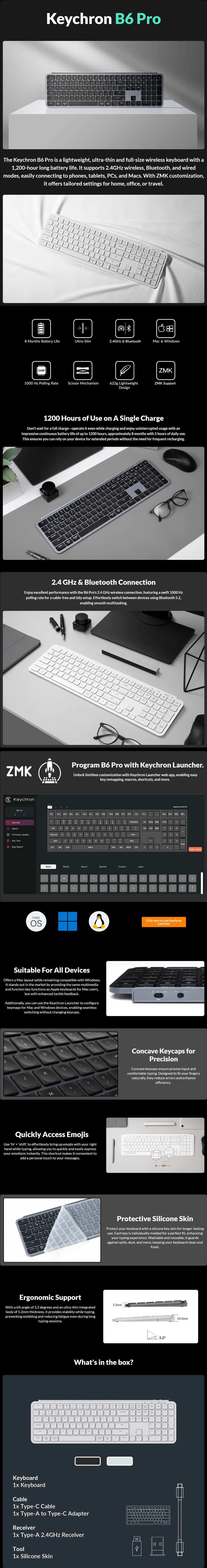 Keychron B6 Pro Ultra-Slim Scissor-Switch Mechanical Wireless Keyboard ...