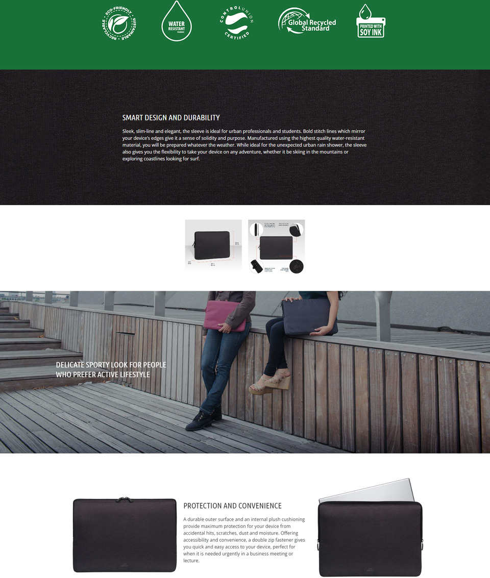 15.6" Rivacase Suzuka 7705 Black ECO Laptop Sleeve | CA