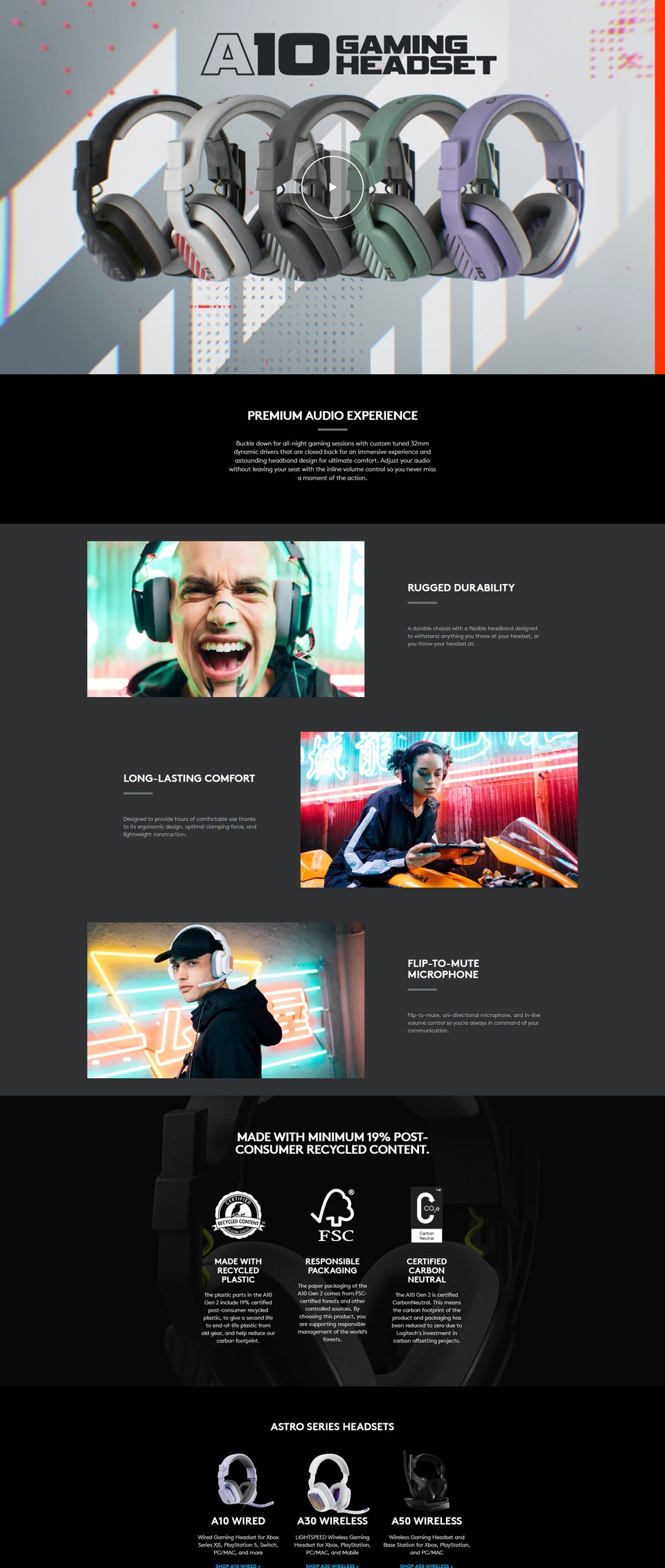 LOGITECH ASTRO A10 Wired Gaming Headset Black XB | Computer Alliance