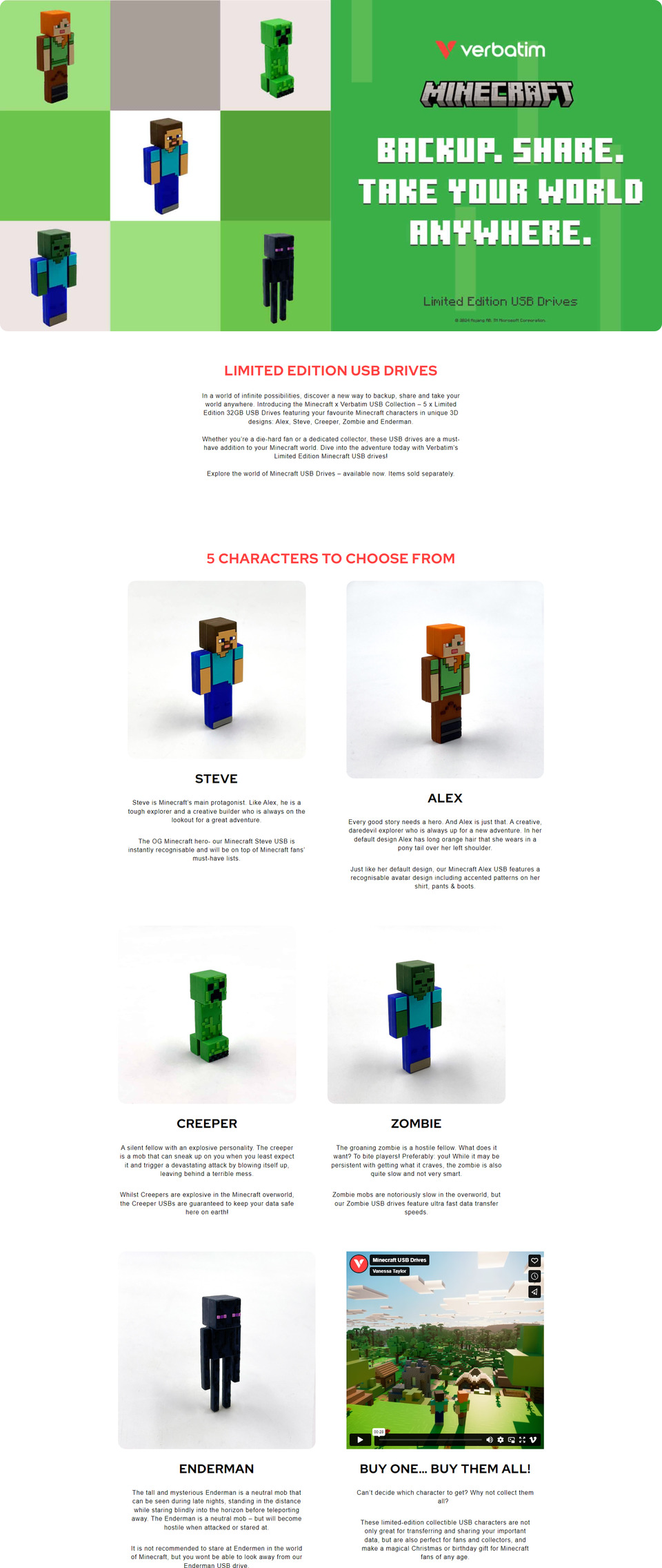 32GB Verbatim Minecraft Collectors Edition USB Flash Drive Creeper | CA